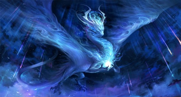 Обои на рабочий стол Дракон в ночном небе использует магию, by Sandara ...