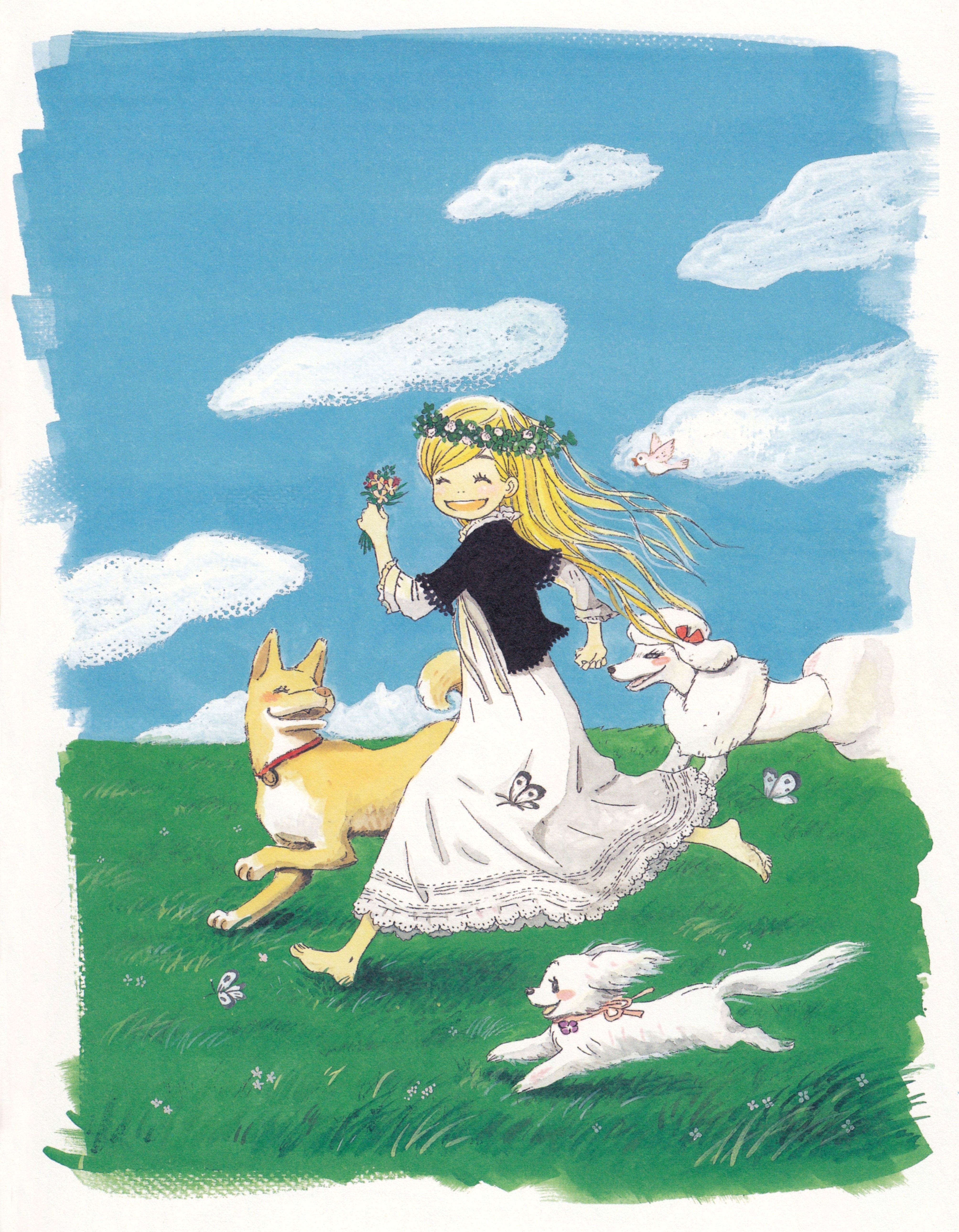 Фото Счастливая Hagumi Hanamoto / Хагуми Ханамото бежит пол полю вместе ...