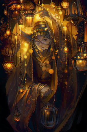 Фото Парень-лис держит в руке фонарь