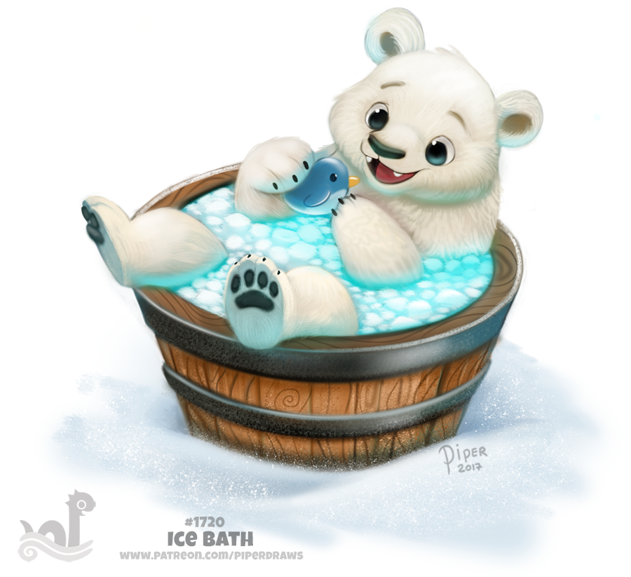 Фото Белый мишка и синяя птичка в ведре с водой, by Cryptid-Creations