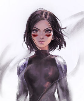 Фото Черно-белый рисунок Gally (Alita) / Галли (Алита) персонажа из ...
