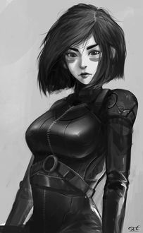 Фото Черно-белый рисунок Gally (Alita) / Галли (Алита) персонажа из ...