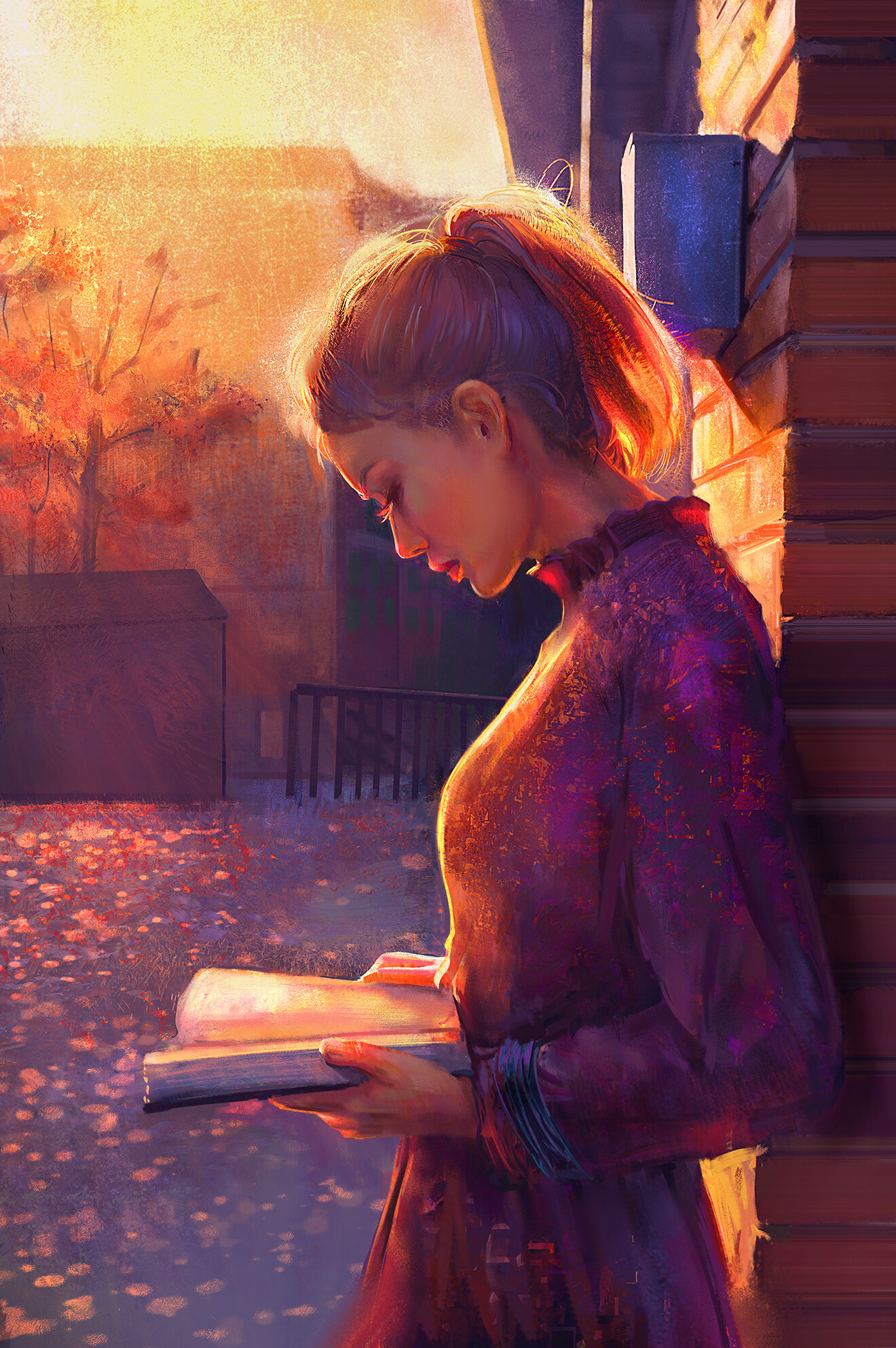 Фото Девушка с книгой стоит у дома, художница Mandy Jurgens