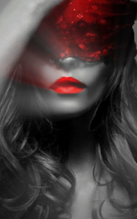 Гиф анимация Девушка с красной помадой на губах